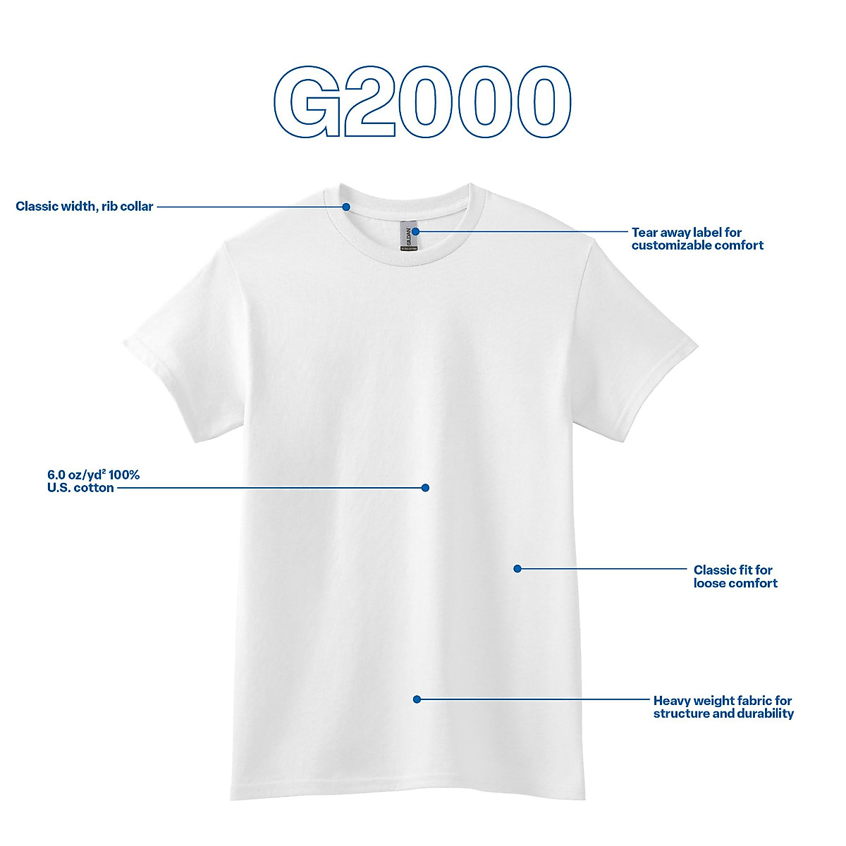 Gildan Adult Ultra Cotton T-Shirt, Style G2000, Multipack, White (3-Pack), Large