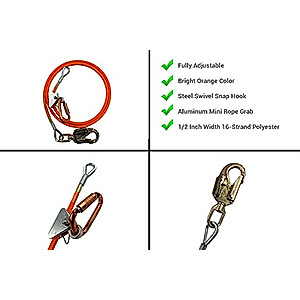 ProClimb Steel Core Flipline Kit (1/2 inch x 10 feet) - Adjustable Tree Lanyard, Low Stretch, Cut Resistant – for Fall Protection, Arborist, Tree Climbers