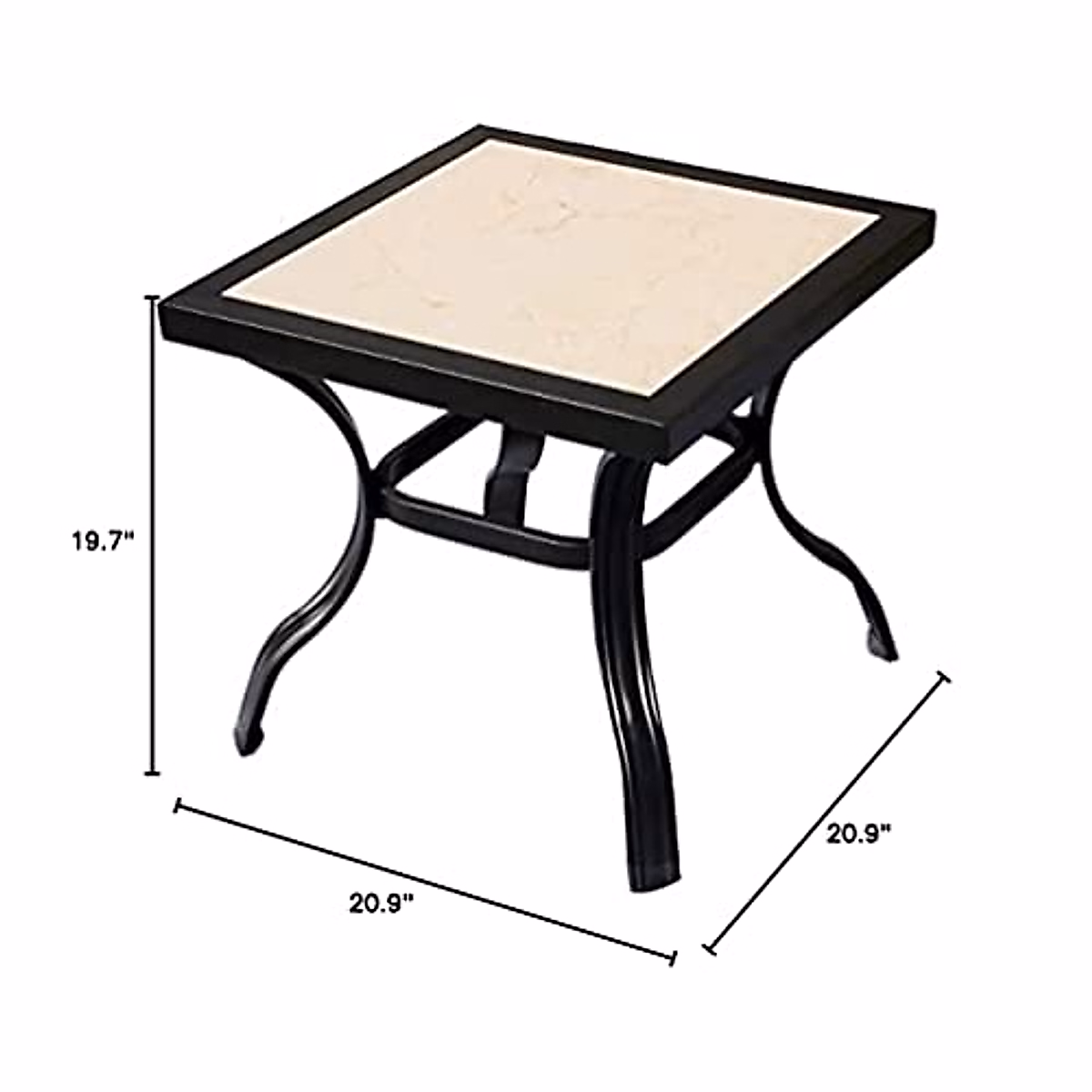 LOKATSE HOME Bistro Side End Square Metal Frame Removable Tile Top Dining Coffee Table for Garden Swimming Pool Outdoor Patio Furniture, Black