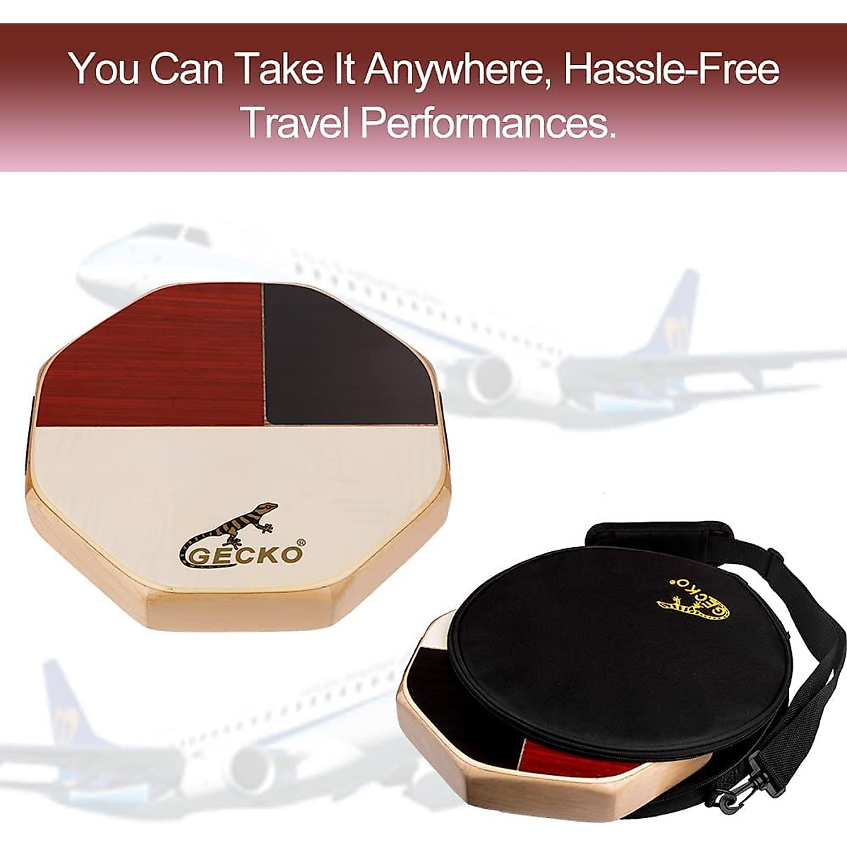 GECKO Cajon, Portable Box Drum with Storage Bag, Hand Drum, Percussion Instrument, Bong and Snare