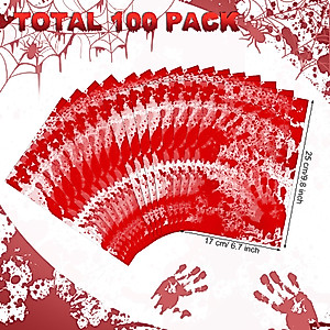 Pajean 100 Pcs Halloween Goody Bags,Scary Halloween Candy Bags Bloody Cellophane Bag Halloween Treat Bags Handprint Gift Bags for Horror Zombie Splatter Trick or Treat Party Favors,9.8x6.7 Inch