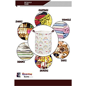 ESSME Rainbow laundry basket,Collapsible Kids Laundry Hamper with Waterproof PE Coating,Girls Hamper Nursery Hamper for Girls Room Decor,Toy storage,Gift Basket.(Rainbow)