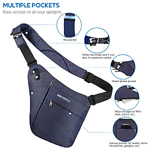 WATERFLY Sling Crossbody Chest Bag: Slim Anti-Theft Cross Body Bag Over Shoulder Backpack Stealth Side Pack Man Woman