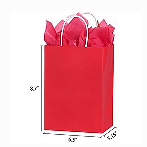 SUNCOLOR 24 Pack Red Party Favor Bags Goodie Bags for Valentine's day Party With Handle and Tissue Paper (Red)