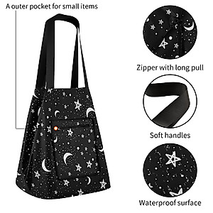 ALAZA Night Sky with Stars and Moons Foldable Shoulder Bag Recycle Shopping Bags