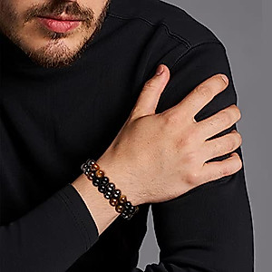 Verybegin Handmade Bracelet, Protection Bracelet, 8mm Beads of Natural Black Hematite and Yellow Tiger Eye and Black Agate Stone Bracelet, Bring Luck and Prosperity and Happiness