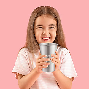 MONGSEW 4PCS Stainless Steel Kids Cups, 8 oz Unbreakable Stainless Steel Cups for Kids and Toddlers, Great for family meals, parties, camping trips and picnics, Dishwasher Safe (Gift box Included)