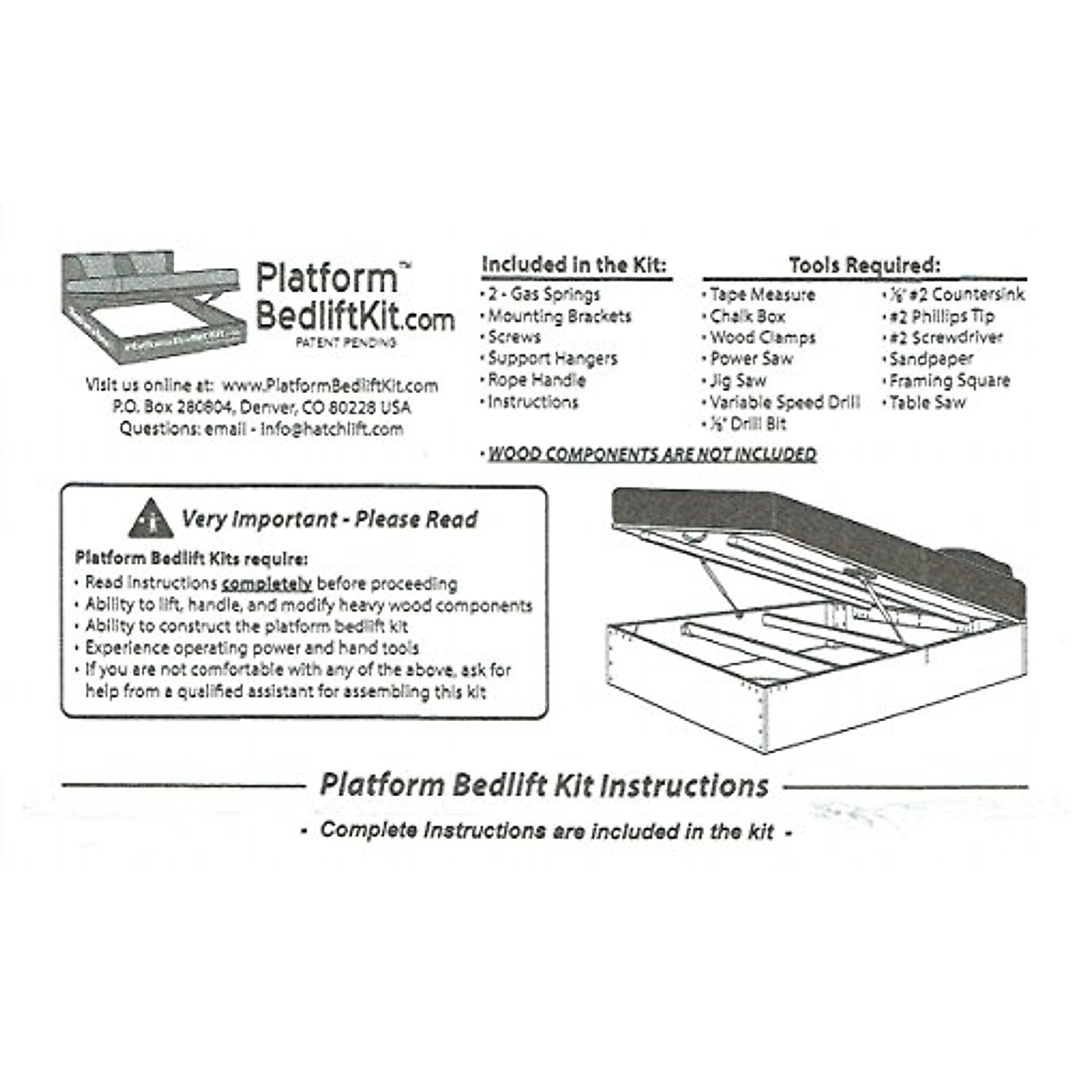 Hatchlift Products Platform Bedlift Kit (Queen-Heavy) DIY Under Bed Storage Kit