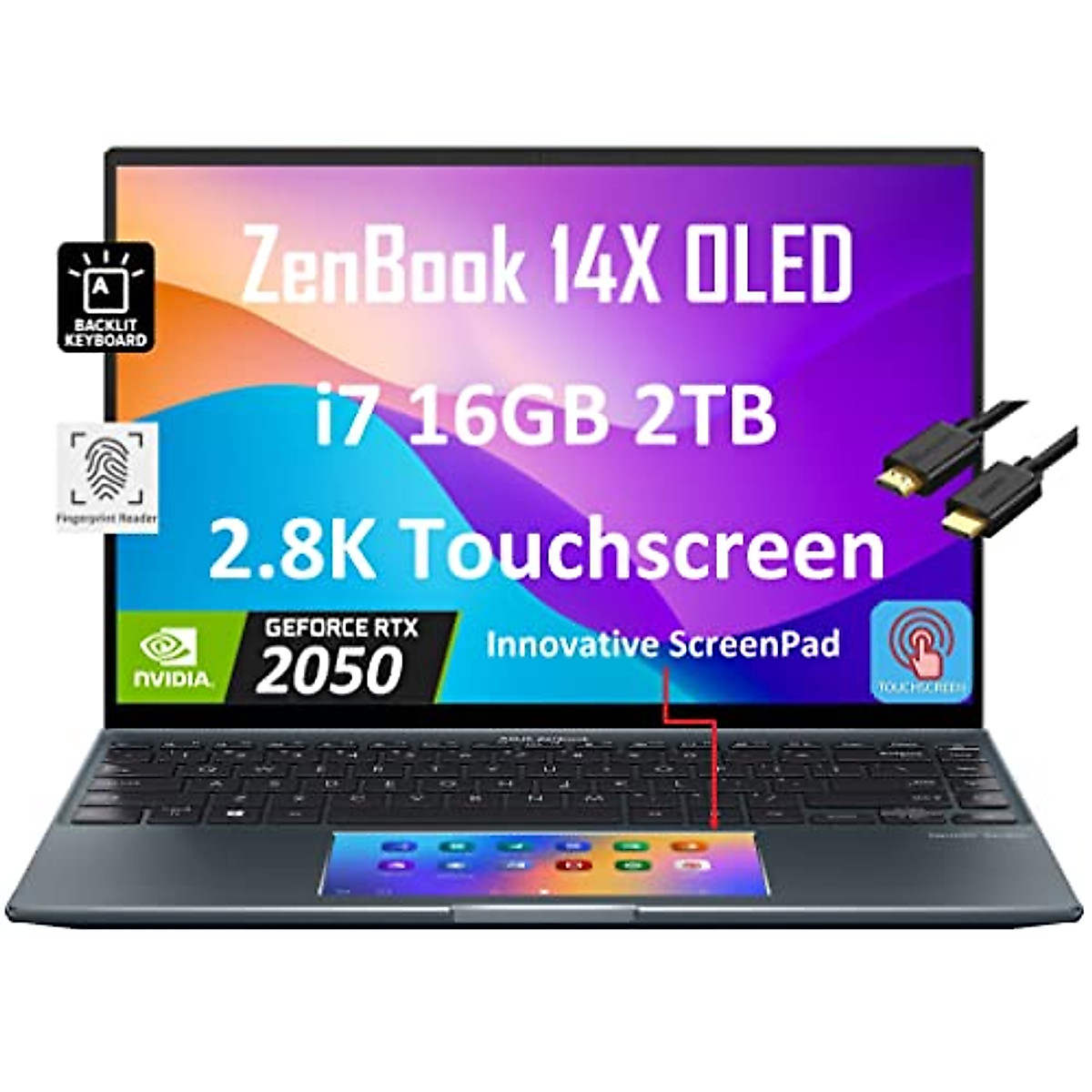 ASUS ZenBook 14X OLED UX5400 14" QHD+ Touchscreen (Intel 12-Core i7-1260P, 16GB RAM, 2TB SSD, RTX 2050) Business Laptop, Innovative ScreenPad, Backlit, FP, Thunderbolt 4, IST HDMI, Win 11 Pro - 2023