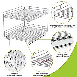 BONADOM 2 Tier Pull Out Cabinet Organizer(21''Dx17''W) Heavy Duty Slide Out Drawers for Kitchen Cabinets Storage Roll Out Shelf Rack Storage for Pots, Pans, PullOut Cupboard Organizer