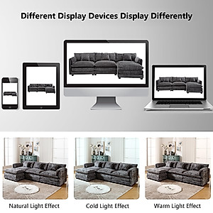 112.2" L Shaped Sectional Sofa, Modern Modular Cloud Couch with Movable Ottoman, 3 Seat Couches for Living Room, Apartment, Grey Chenille