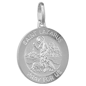 18mm Sterling Silver St Lazarus Medal Necklace for Men and Women 3/4 inch Round Nickel Free Italy 18 inch Chain BX_15