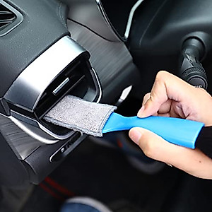 OHEPFD 2Pcs Car Cleaning Brushes, Mini Duster Car Interior Air Vent Cleaning Brush Soft Bristles Multifunctional Auto Brush Cleaning Tool for Dashboard Air Vent, 9298a Black+9298b Blue, 22*4.5cm