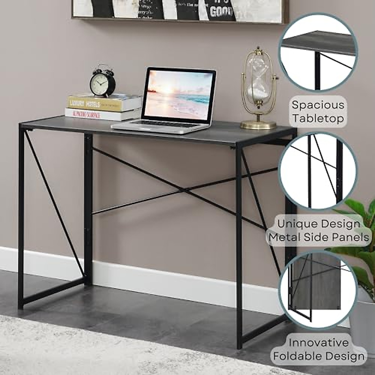 Convenience Concepts Xtra Folding Desk, Charcoal Gray/Black