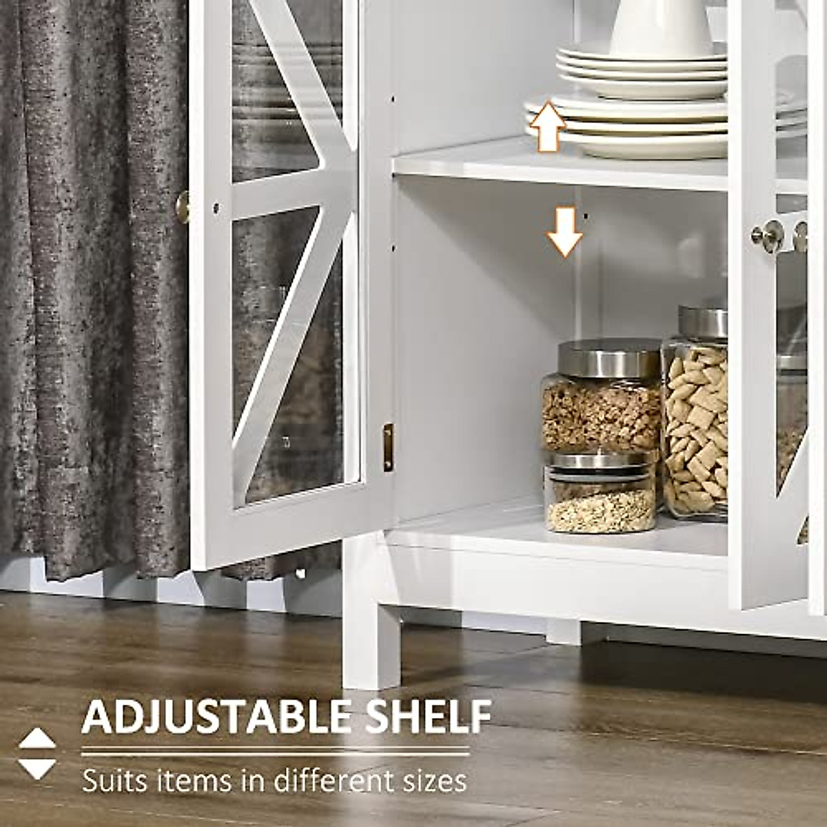 HOMCOM Sideboard, Buffet Cabinet with Tempered Glass Doors and Adjustable Storage Shelf, Credenza, White