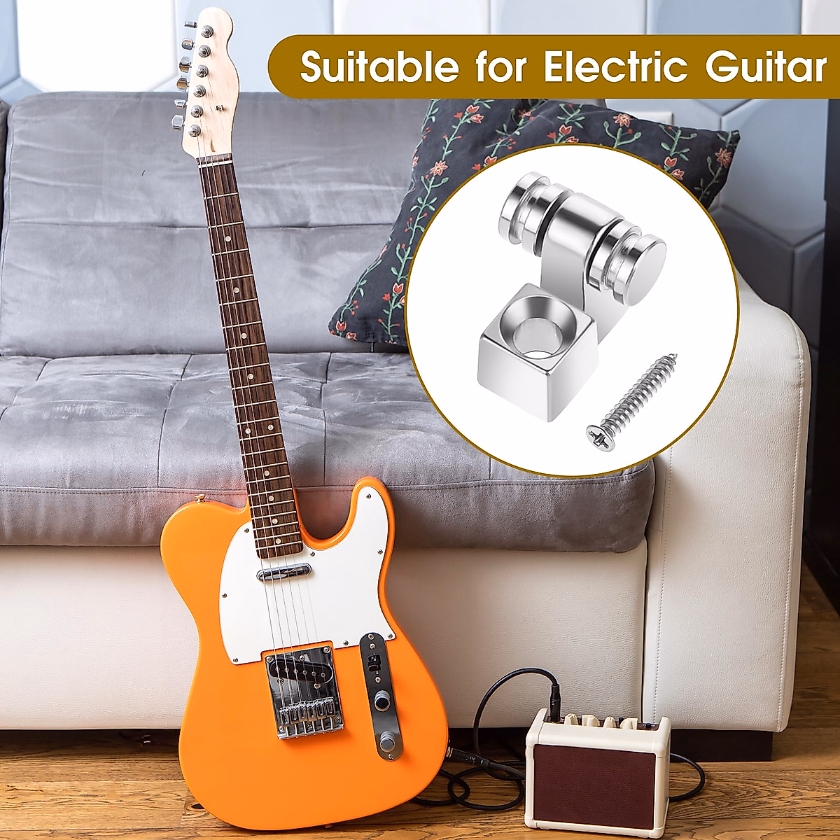 Guitar Roller String Retainers, 4 Pcs String Trees for Electric Guitar, Metal Guitar Standard Roller String Guide Replacement Part Electric Guitar Accessories (Silver) (Chrome)