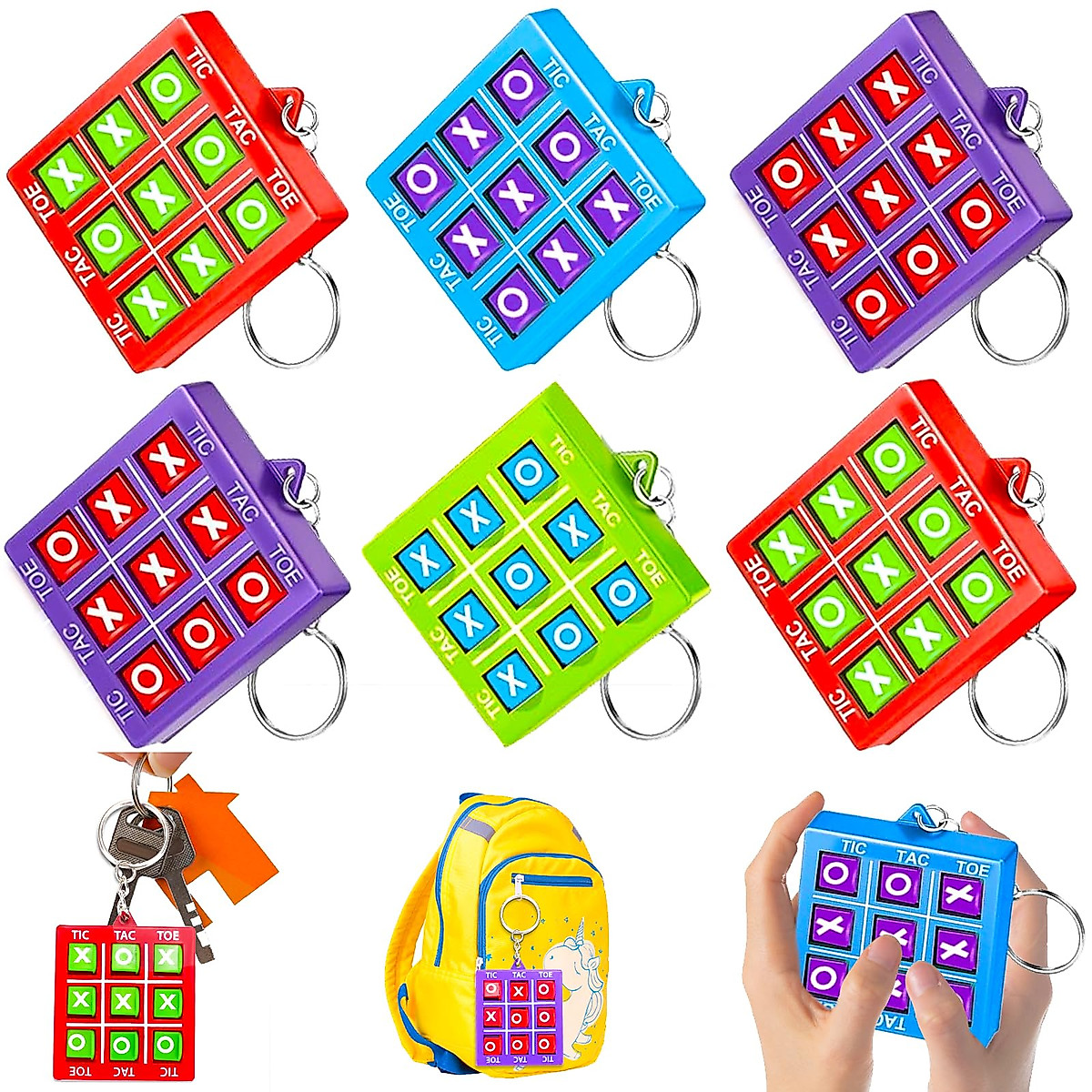 16 Pcs Tic Tac Toe Keychains Birthday Party Favor Goodie Bags Stuffers for Kids 4-8 8-12 Boy Girl Teen Treasure Chest Box School Classroom Return Gifts Prizes Reward Goody Christmas Pinata Filler Bulk