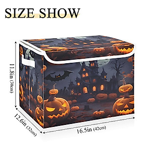 SDMKA Storage Bins with Lids, Halloween Pattern Foldable Storage Cube Boxes Fabric Storage Organizer Basket for Home, Bedroom, Office, Closet (16.5x12.6x11.8)