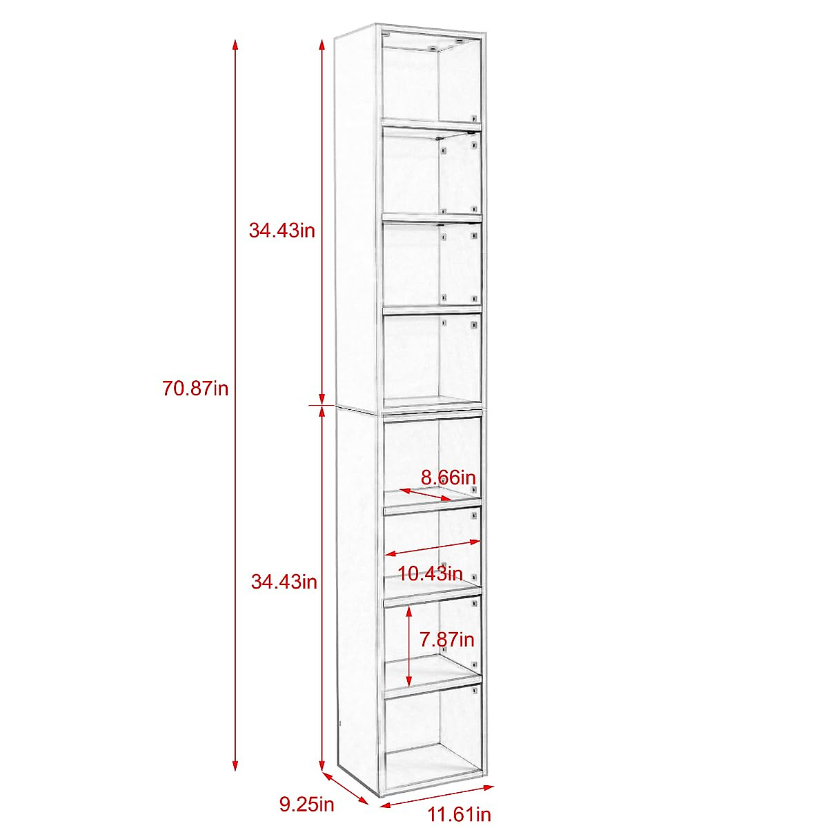 MAKIAAP Dark Brown Tall Narrow Bookshelf,8-Tiers Bookcase with Adjustable Shelves,Double-Decker Combination Thin Media Tower Rack,CD DVD Slim Storage Cabinet for Living Room,Bedroom,Studio and Office