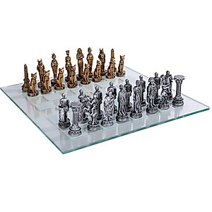 Pacific Giftware Romans Vs Egyptians Chess Set with Glass Board Set