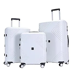 GinzaTravel Rune series expandable 3 Luggage Sets,Lightweight Hardside Suitcase With Spinner Wheels TSA Lock,PP material business fashion suitcase (White, 3-Piece Set(20"/24"/28"))