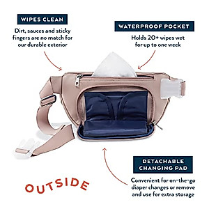 Kibou Vegan Premium Leather Fanny Pack Diaper Bag With Detachable Compact Changing Pad & Baby Wipes Storage - Wear as Belt Bag, on Waist, or Crossbody (Blush)