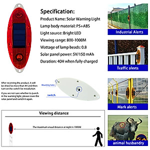 QXMH Solar Strobe Warning Light,Small Solar Safety Warning Light 360 Degree & Outdoor Waterproof,Traffic Pavement Bright LED Lights for Construction Site,Traffic,Dock,Marine,Stop Sign (Red 1 Pack)