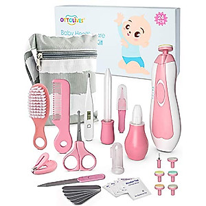 OTTOLIVES Baby Healthcare and Grooming Kit, 24 in 1 Baby Electric Nail Trimmer Set Newborn Nursery Health Care Set for Newborn Infant Toddlers Baby Boys Girls Kids Haircut Tools (0-3 Years+) (Pink)