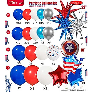 kozee Red White and Blue Patriotic balloon garland arch kit 136pcs with starburst star print balloons for july 4 Memorial day decorations