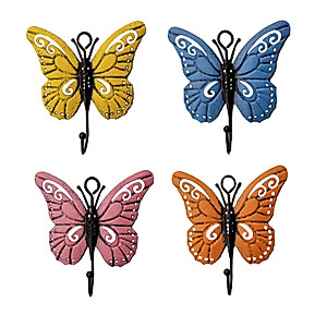 KFZDCG 4 Pcs Butterfly Wall Mounted Hooks, Butterfly Coat Hooks Metal Mounted Wall Hook Creative Butterfly Iron Hook for Hanging Coat, Hat, Key, Towel, Scarves, Handbag