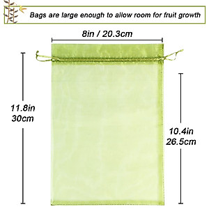 100pcs Fruit Protection Bags 8x12 inch, Green Netting Cover Bags Drawstring Mesh Fruit Protectors Pest Barrier for Grapes Mango Fruit Trees Veggies Garden