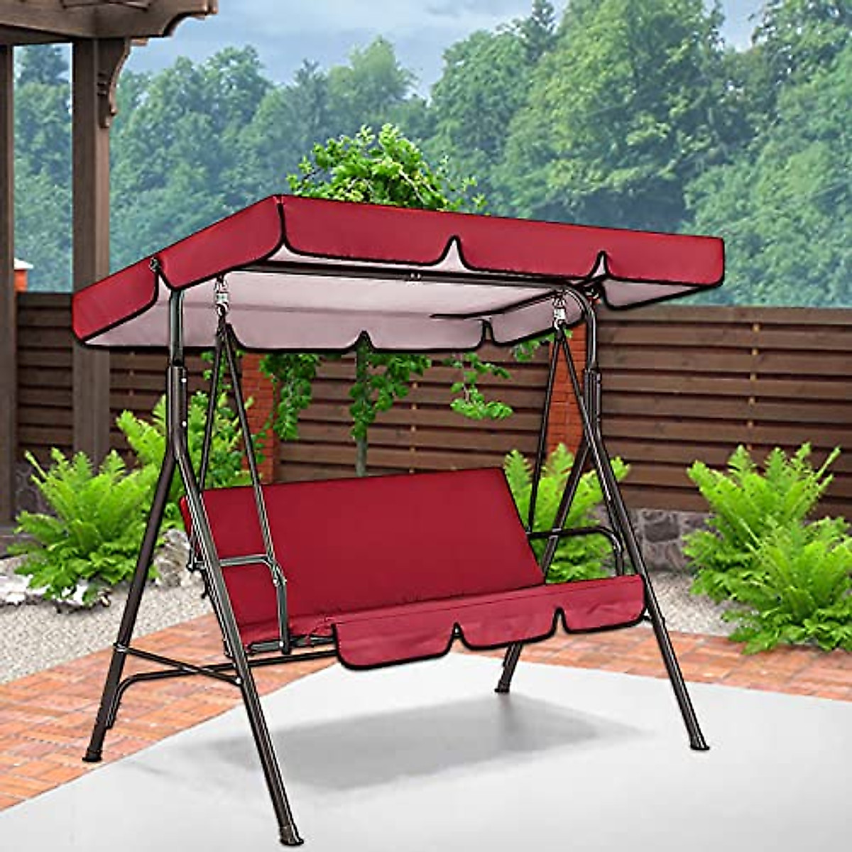 WUXICHEN Patio Swing Canopy Replacement Top with 59x59x4 Inch 3 Seat Swing Replacement Cushions Cover Set Waterproof Oxford Cloth for Outdoor Garden Patio Porch Yard (77"(L) x 50"(W) x5.9(H), Red)