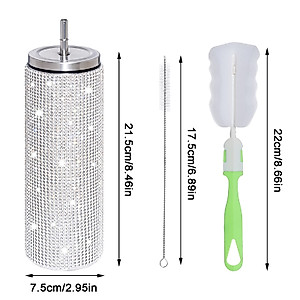 20 oz Glitter Diamond Water Bottle Rhinestone Bling Cup Stainless Steel Tumbler Insulated Cup with Lid Straw Random Color Cup Brush Straw Brush for Women