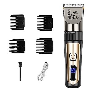 AJELU Dog Clippers, Cordless Low Noise Rechargeable Electric Dog Grooming Clipper Kit, Adjustable Clipper Comb & Detachable Blades Dog Trimmer, Suitable for Dogs, Cats, Pets