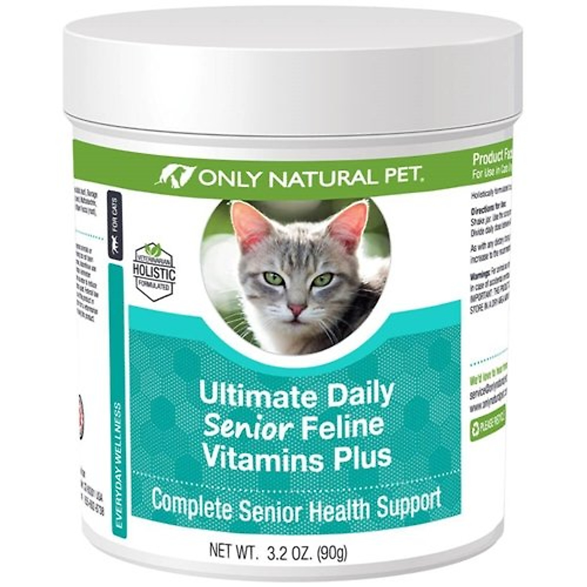 ONLY NATURAL PET Ultimate Daily Senior Feline Multivitamin w/Taurine & L-Lysine – Nutritional Supplement Powder for Adult & Older Cats – Immune & Joint Support – Complete Vitamin Formula, 3.2oz