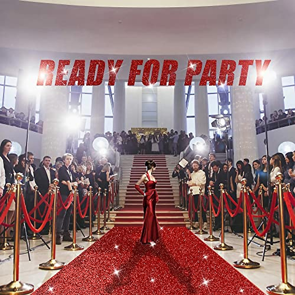 EZLucky Glitter Red Carpet Runner for Party, 2.46X15 ft, 200 GSM Glitter Non-Woven Fabric, Hollywood Red Carpet for Event, Aisle Runner for Wedding Ceremony, Movie Theme Party Decorations