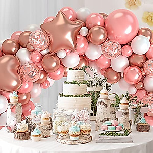 Rose Gold Balloon Arch Kit, JOGMAS 5/12/18 Inch Rose Gold Balloon Garland Kit with White Rose Gold Confetti Balloons for Woman Princess Girl Birthday Engagement Wedding Theme Party Decorations