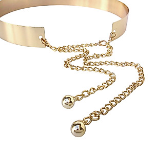 Live It Style It Womens Metal Waist Belt Mirror Wide Gold Silver Full Plate Waistband Chains, Gold, 2cm