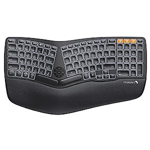 ProtoArc Backlit Wireless Ergonomic Keyboard, EK01 Bluetooth Ergo Split Keyboard with Wrist Rest, Natural Typing, Multi-Device, Rechargeable, Windows/Mac/Android