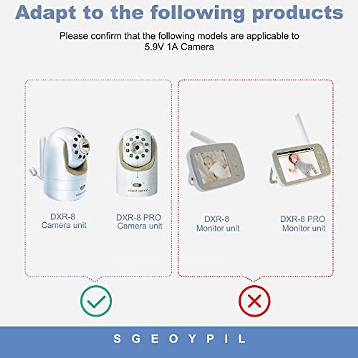 SGEOYPIL 5.9V Power Cord for Camera Unit, 9.8FT Safety Plug Compatible with Infant Optics Camera Unit DXR-8 / DXR-8 Pro Replacement Original Charger Adapter (Not Compatible with Monitor Unit)