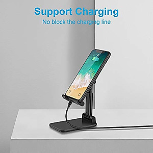 Foldable Phone Stand for Desk, Height Adjustable Desktop Cell Phone Holder Portable Aluminum Tablet Holder Dock Compatible with iPhone 14 13 12 Pro Max 11 XS XR 8 Plus iPad Galaxy Smartphone, Black