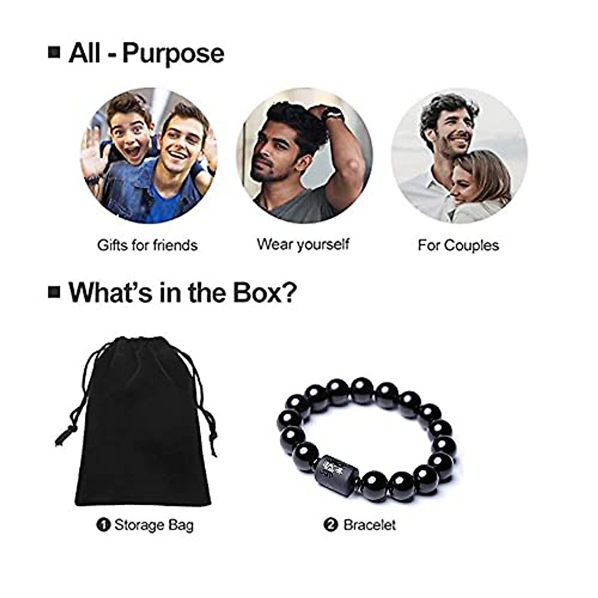 SX Commerce Natural Obsidian Stone Bead Bracelet Couple Men 10mm and Women 8mm Dragon and Phoenix Totem Jewelry (Dragon)