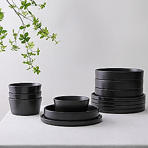 Stone Lain Celina Stoneware 12-Piece Dinnerware Set, Cereal and Pasta Bowls, Black, Coupe