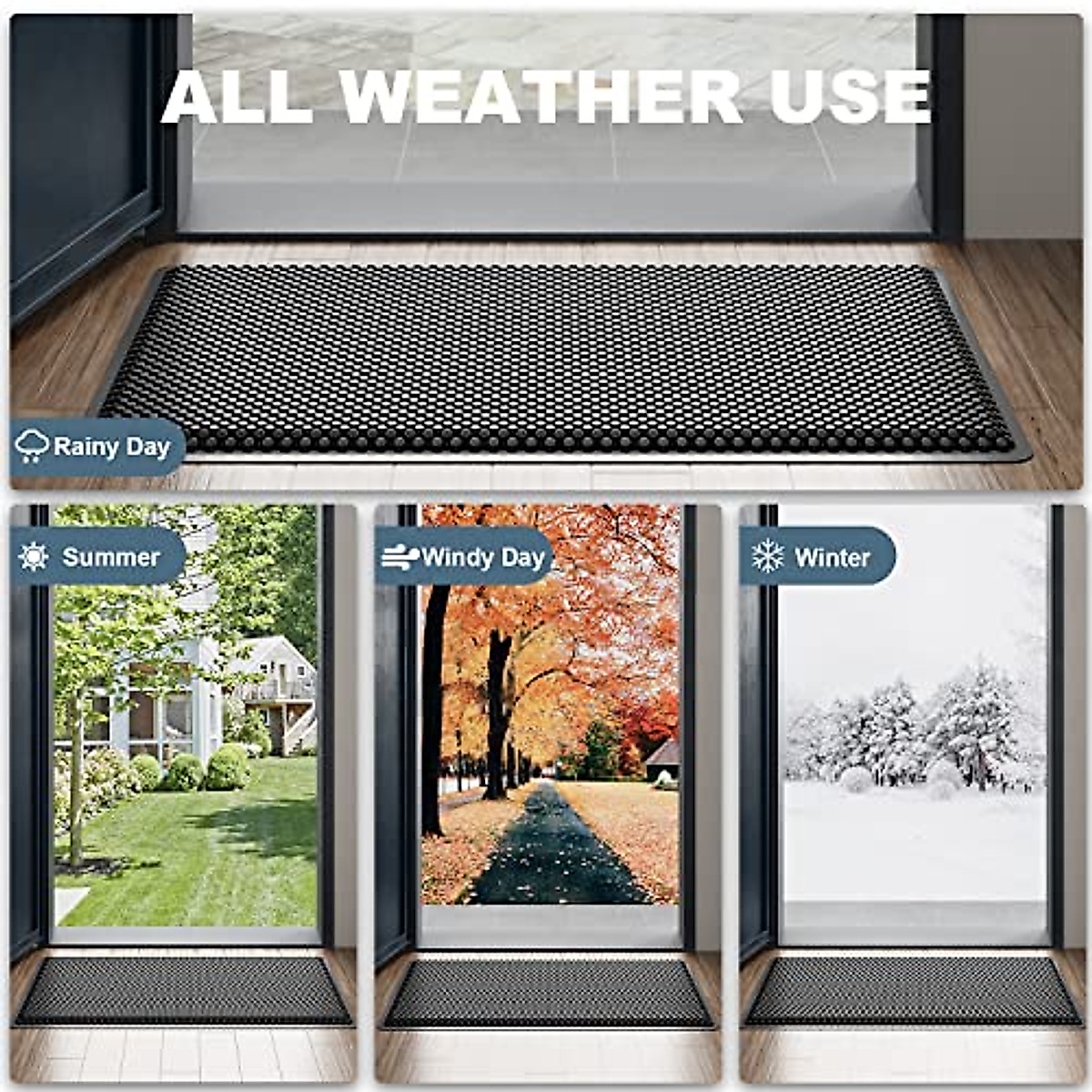 ESTHELLO Door Mat, Silicone Front Door Welcome Doormat, Non Slip Rugs for Indoor Outdoor, Machine Washable Low Profile Entrance Mat, Black Quick Dry Floor Mat Rugs for Kitchen Bedroom Restroom