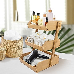 GET SORTED Bamboo Fruit Basket 3 Tier — 33+ Lbs Capacity, 12mm Thickness, Raised Bottom & 2 Hooks — Ideal for Bread, Toiletries, Snacks, Seasonings - Fruit Bowl for Kitchen Counter, Dining Table, etc