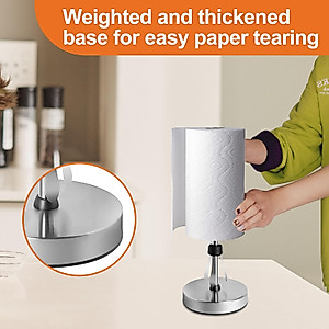 Stainless Steel Silver Paper Towel Holder Designed for Easy One-Handed Operation - This Sturdy Weighted Paper Towel Dispenser Countertop Model Has Suction Cups and Holds All Paper Towel Rolls