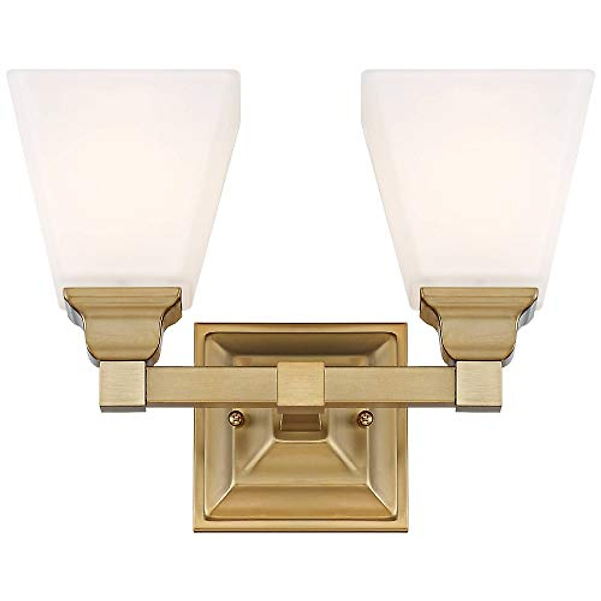 Regency Hill Mencino Opal Modern Wall Mount Light Warm Brass Gold Metal Hardwired 12 1/2" Wide 2-Light Fixture Etched Glass Shade for Bedroom Bathroom Vanity Reading Living Room Hallway