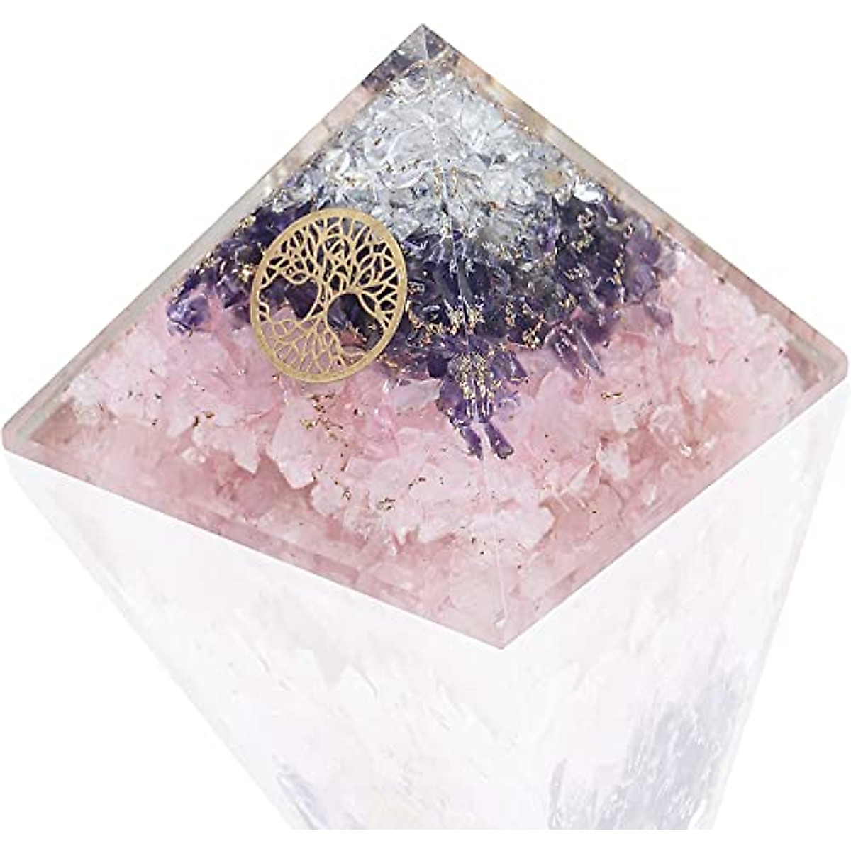 Rose Quartz Orgone Pyramid with Mix Healing Crystal for E-Energy Protection - Release Negative Energy - Positive Energy Generator - Reiki Charged Chakra Balance Orgonite Crystals - Meditation Pyramid