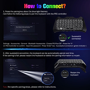 MoKo RGB Backlight Keyboard for PS5 Controller, Bluetooth Wireless Mini Gamepad Chatpad for Playstation 5 with Upgraded Built-in Speaker & 3.5mm Audio Jack for PS5 Controller Accessories