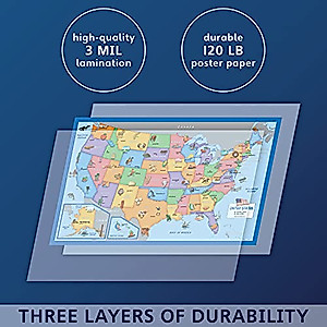 2 Pack - USA Map for Kids [Illustrated] + 3D Shapes Poster (LAMINATED, 18" x 29")